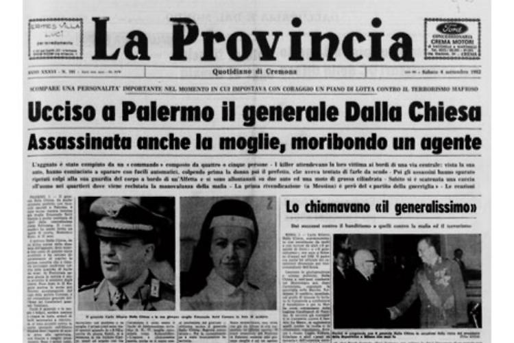 Assassinato a Palermo a seguito di un agguato mafioso il generale Carlo Alberto Dalla Chiesa ...